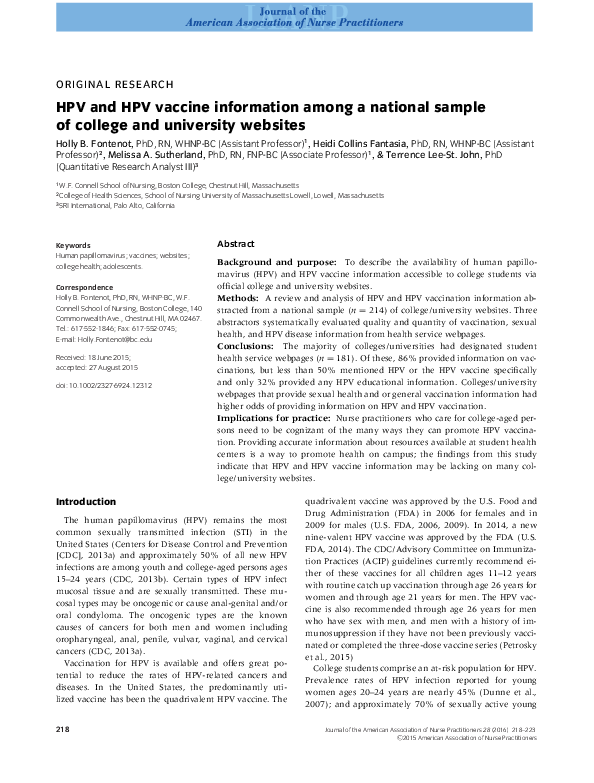 (PDF) HPV and HPV vaccine information among a national sample of ...