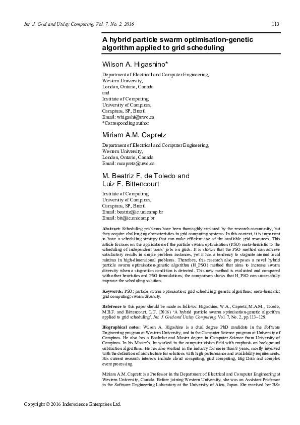 Pdf A Hybrid Particle Swarm Optimisation Genetic Algorithm Applied To