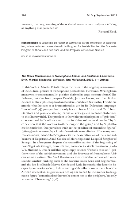 (PDF) The Black Renaissance in Francophone African and Caribbean ...