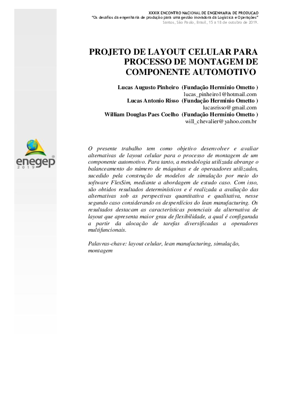 (PDF) Projeto de layout celular para processo de montagem de componente ...