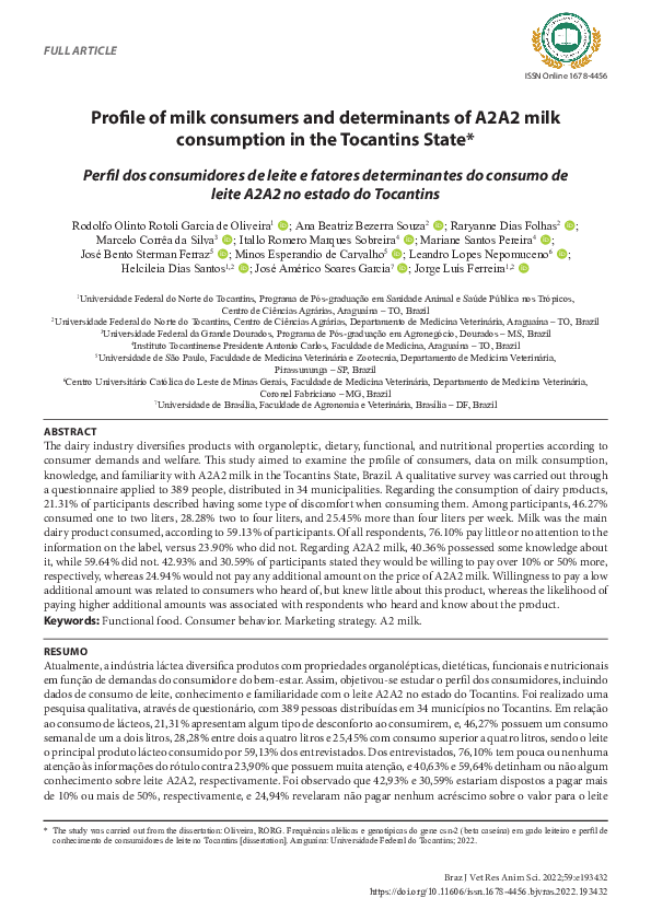 (PDF) Profile of milk consumers and determinants of A2A2 milk ...