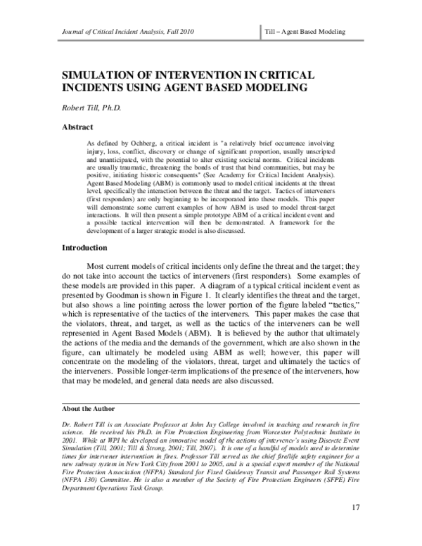 (PDF) Simulation of Intervention in Critical Incidents Using Agent Based Modeling