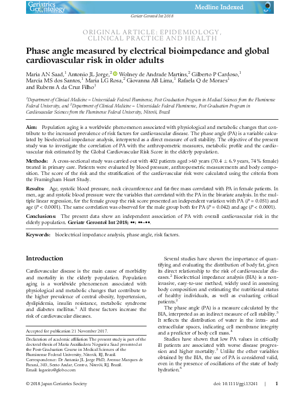 (PDF) Phase angle measured by electrical bioimpedance and global ...