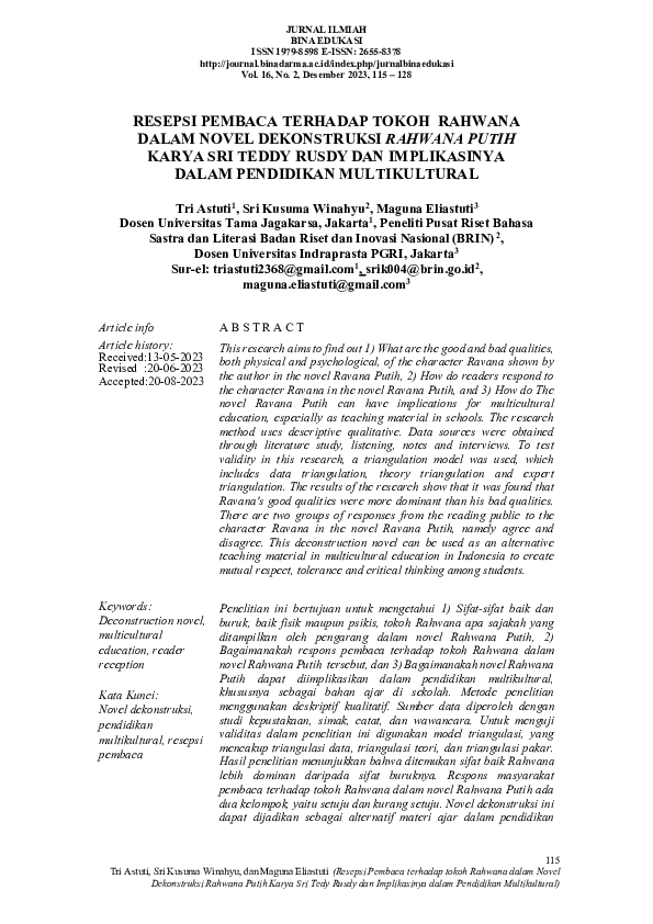 (PDF) Resepsi Pembaca Terhadap Tokoh Rahwana Dalam Novel Dekonstruksi ...