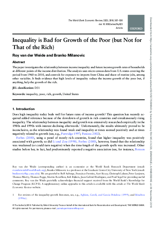 (PDF) Inequality is Bad for Growth of the Poor (but Not for That of the ...