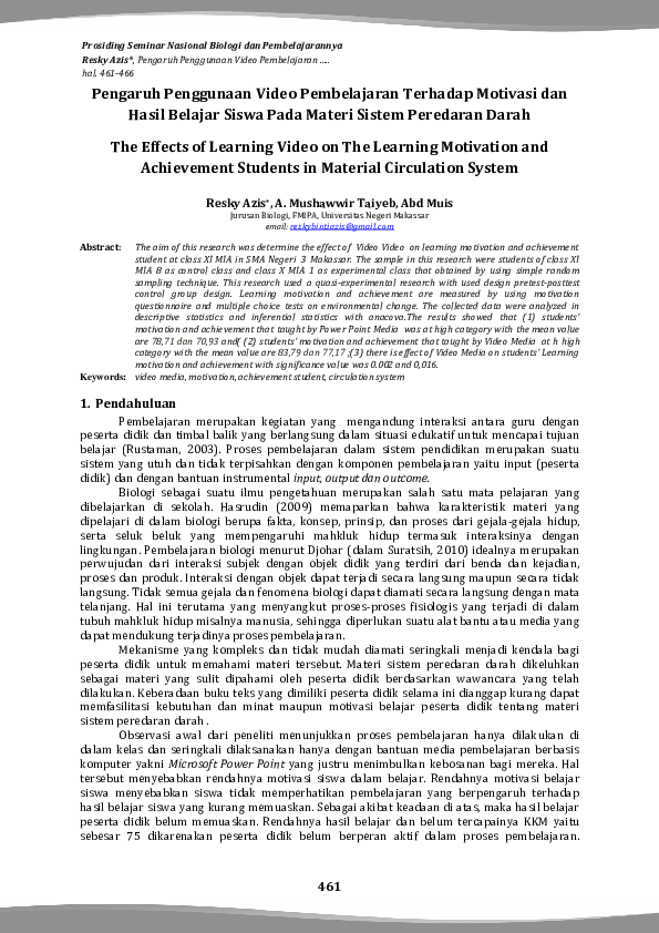 (PDF) Pengaruh Penggunaan Video Pembelajaran Terhadap Motivasi dan Hasil Belajar Siswa Pada ...