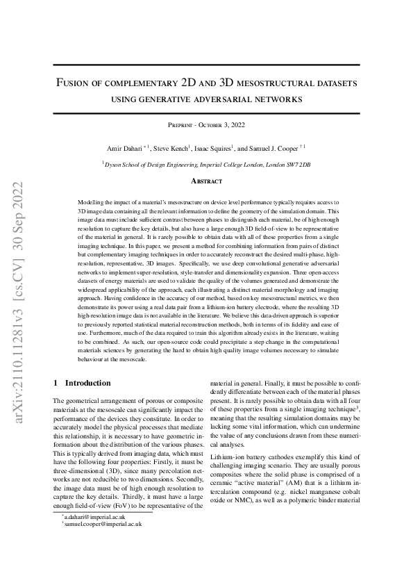(PDF) Fusion of Complementary 2D and 3D Mesostructural Datasets Using Generative Adversarial ...