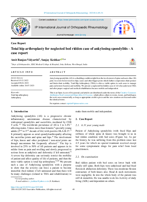 (PDF) Total hip arthroplasty for neglected bed ridden case of ankylosing spondylitis - A case report