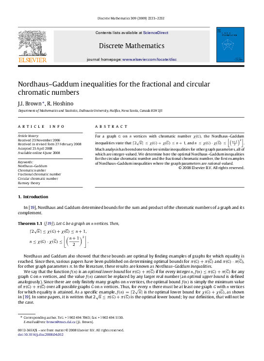 (PDF) Nordhaus–Gaddum inequalities for the fractional and circular chromatic numbers