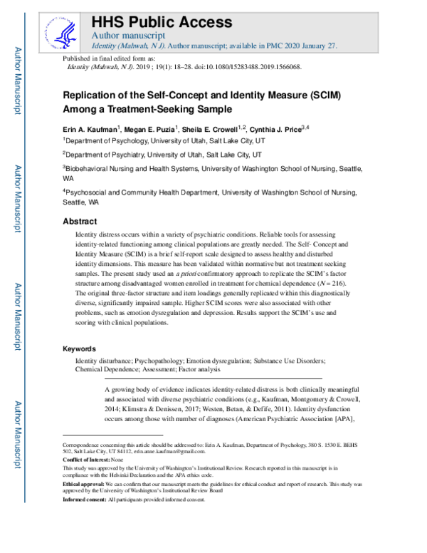 (PDF) Replication of the Self-Concept and Identity Measure (SCIM) Among ...