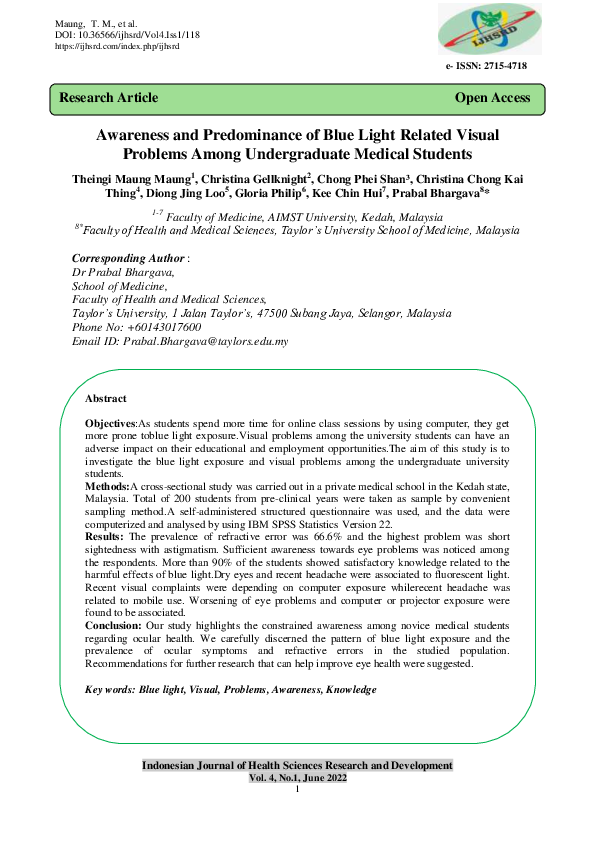 (PDF) Awareness and Predominance of Blue Light Related Visual Problems ...