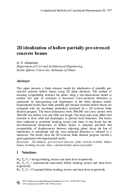 (PDF) 2D Idealization Of Hollow Partially Pre-stressedConcrete Beams
