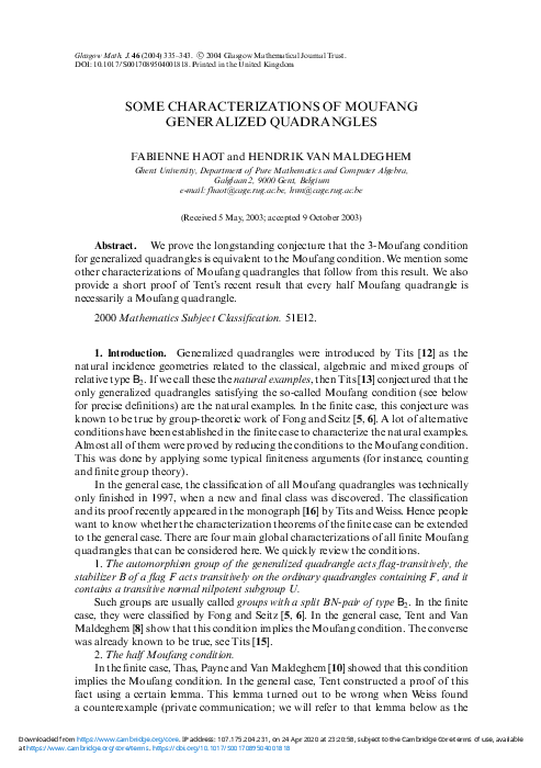 (PDF) Some Characterizations of Moufang Generalized Quadrangles ...
