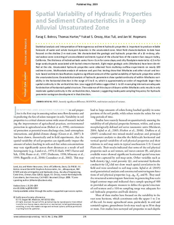 (PDF) Spatial Variability of Hydraulic Properties and Sediment Characteristics in a Deep ...