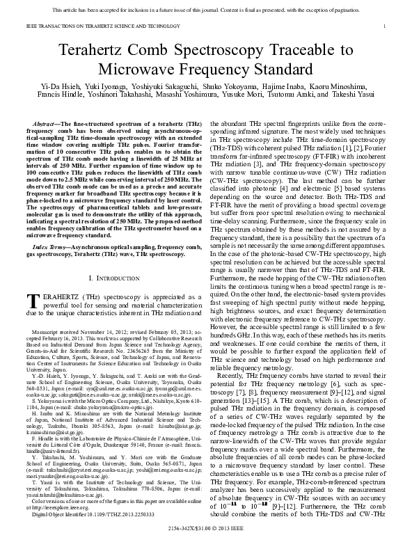 (PDF) Terahertz comb spectroscopy traceable to microwave frequency Standard