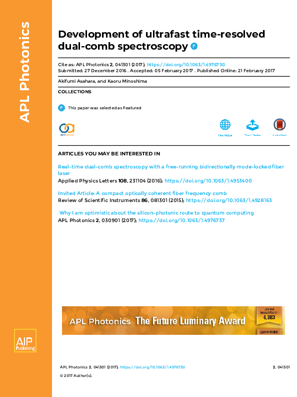 (PDF) Development of ultrafast time-resolved dual-comb spectroscopy