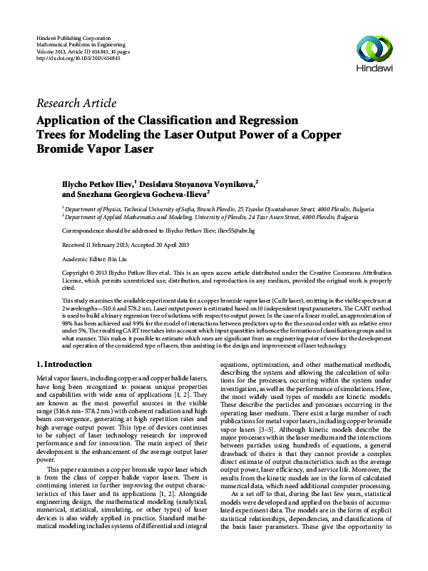 (PDF) Application of the Classification and Regression Trees for ...