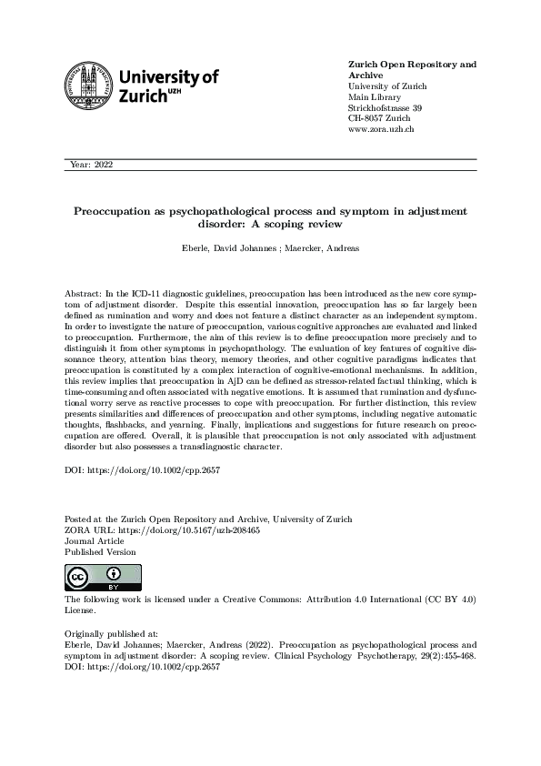 (PDF) Preoccupation as psychopathological process and symptom in ...