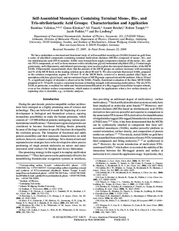 (PDF) Self-Assembled Monolayers Containing Terminal Mono-, Bis-, and ...