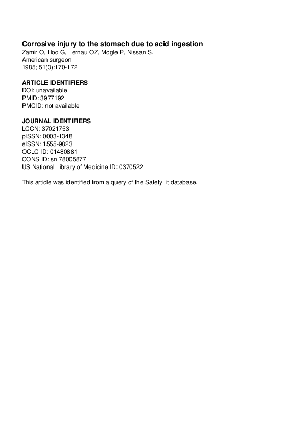 (PDF) Corrosive injury to the stomach due to acid ingestion