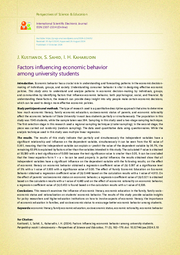 (PDF) Factors influencing economic behavior among university students