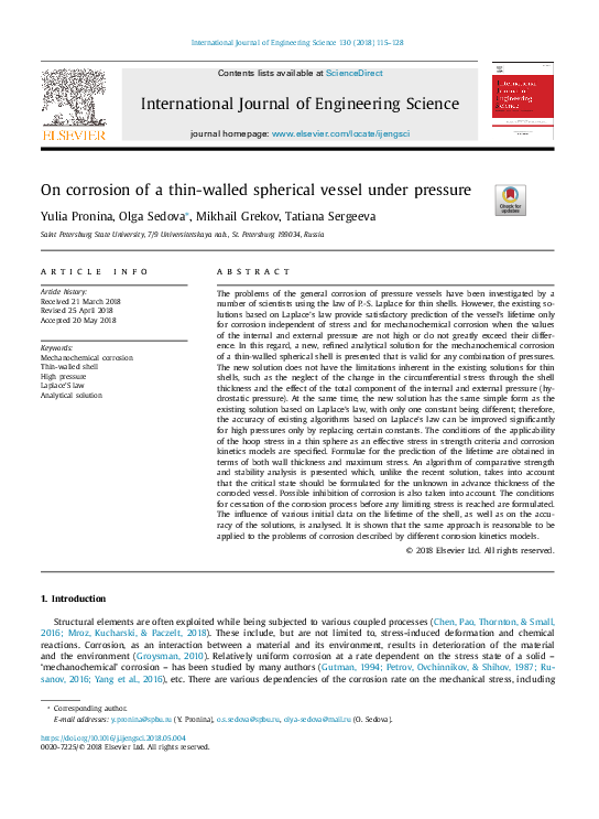 (PDF) On corrosion of a thin-walled spherical vessel under pressure