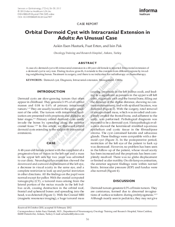 (PDF) Orbital Dermoid Cyst with Intracranial Extension in Adults: An ...