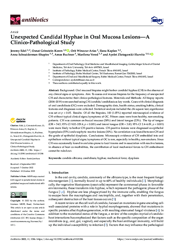 (PDF) Unexpected Candidal Hyphae in Oral Mucosa Lesions—A Clinico ...