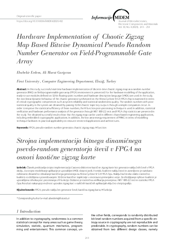 Pdf Hardware Implementation Of Chaotic Zigzag Map Based Bitwise Dynamical Pseudo Random Number
