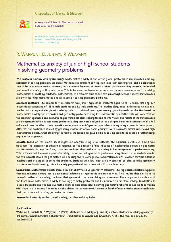 (PDF) Mathematics anxiety of junior high school students in solving ...