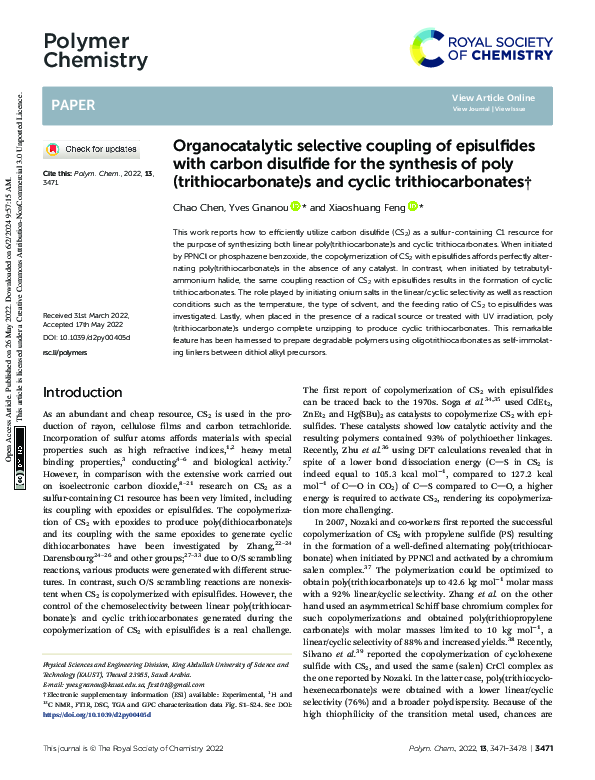 (PDF) Organocatalytic selective coupling of episulfides with carbon ...