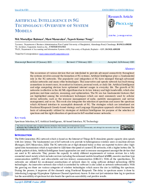 (PDF) Artificial Intelligence in 5G Technology: Overview of System Models