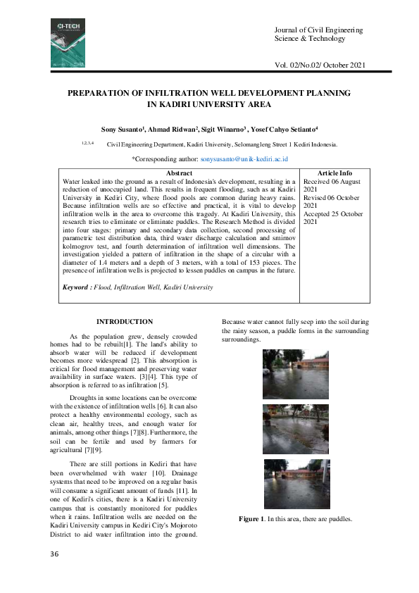(PDF) Preparation of Infiltration Well Development Planning in Kadiri University Area