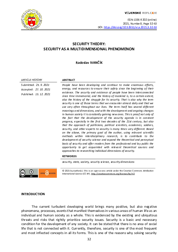 (PDF) Security theory: Security as a multidimensional phenomenon