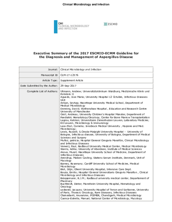 (PDF) Executive Summary of the 2017 ESCMID -ECMM Guideline for the ...