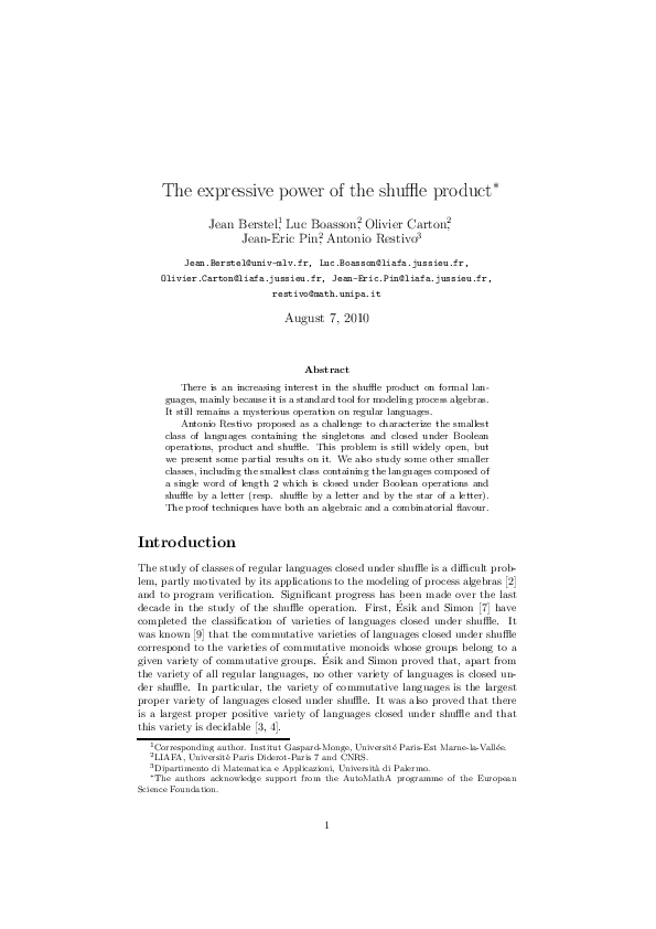 (PDF) Characterizing the Shuffle Product in Languages