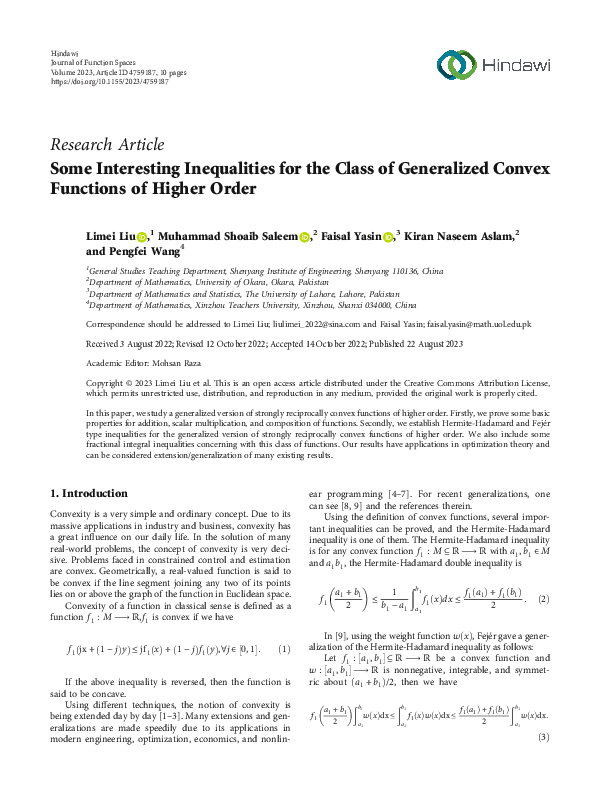 (PDF) Some Interesting Inequalities for the Class of Generalized Convex Functions of Higher ...