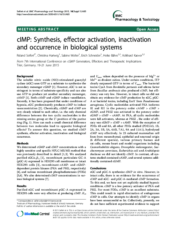 (PDF) cIMP: Synthesis, effector activation, inactivation and occurrence in biological systems