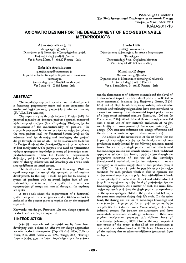 (PDF) Axiomatic Design for the Development of Eco-Sustainable Metaproducts