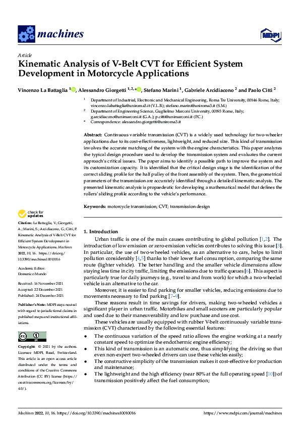 (PDF) Kinematic Analysis of V-Belt CVT for Efficient System Development in Motorcycle Applications
