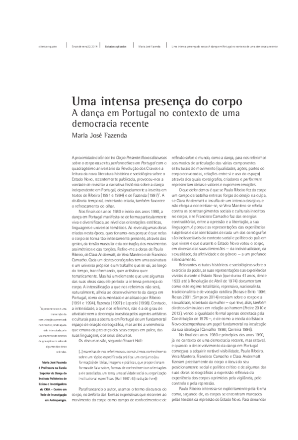(PDF) Uma intensa presença do corpo: a dança em Portugal no contexto de ...