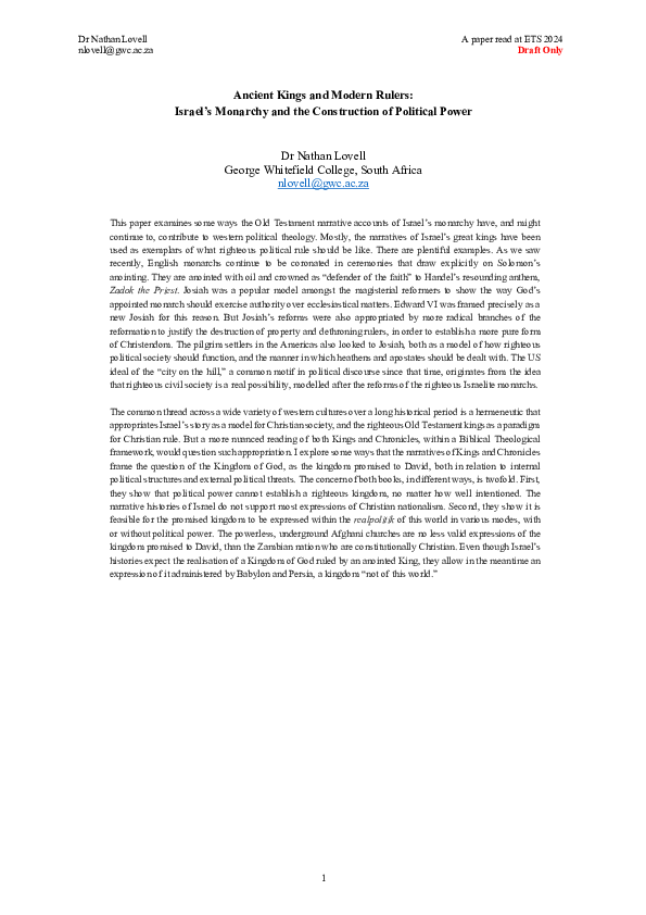 (PDF) Ancient Kings and Modern Rulers: Israel’s Monarchy and the ...