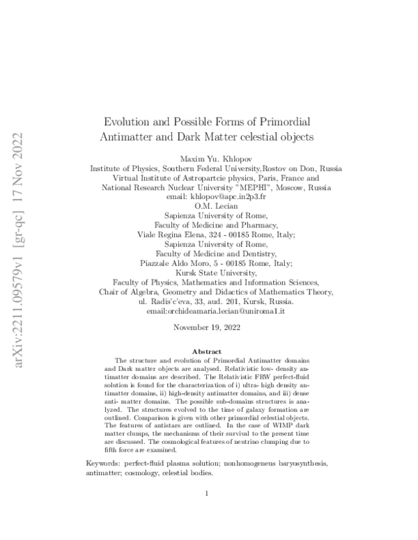 (PDF) Evolution and Possible Forms of Primordial Antimatter and Dark ...