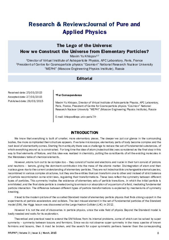 (PDF) The Lego of the Universe: How we Construct the Universe from ...