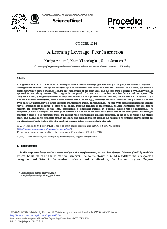 (PDF) A Learning Leverage: Peer Instruction