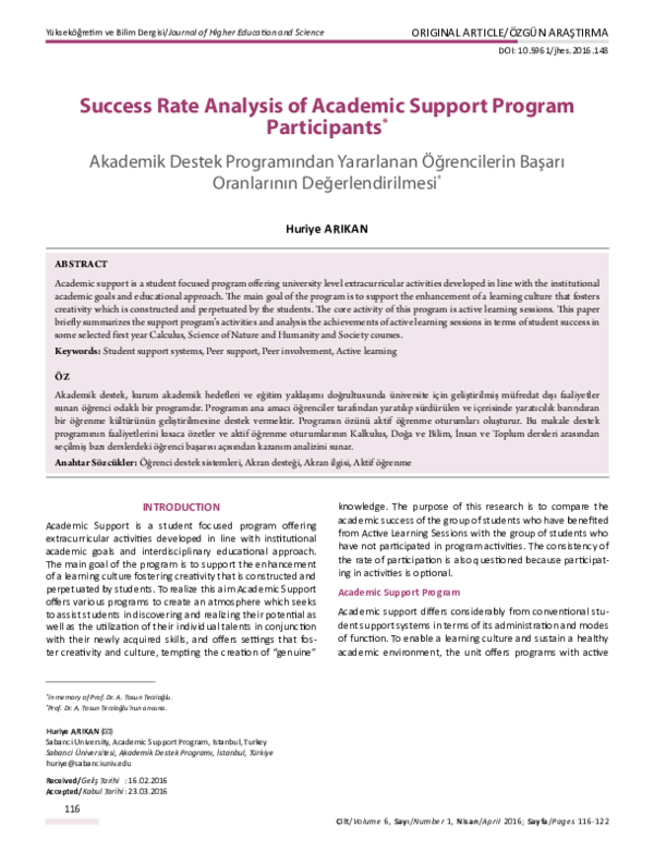 (PDF) Success rate analysis of academic support program participants