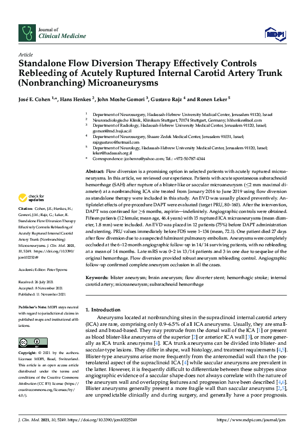 (PDF) Standalone Flow Diversion Therapy Effectively Controls Rebleeding ...