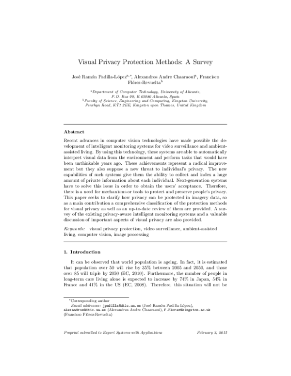 (PDF) Visual privacy protection methods: A survey