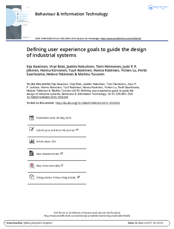 (PDF) Defining user experience goals to guide the design of industrial ...