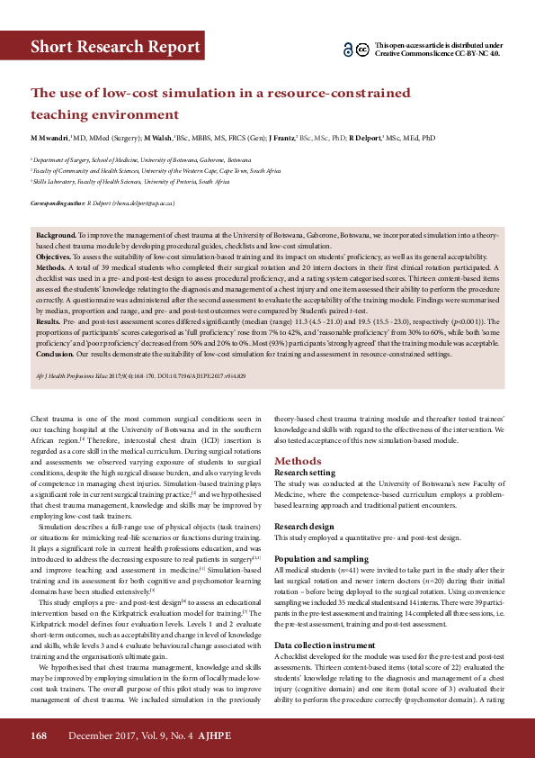 (PDF) The use of low-cost simulation in a resource-constrained teaching environment